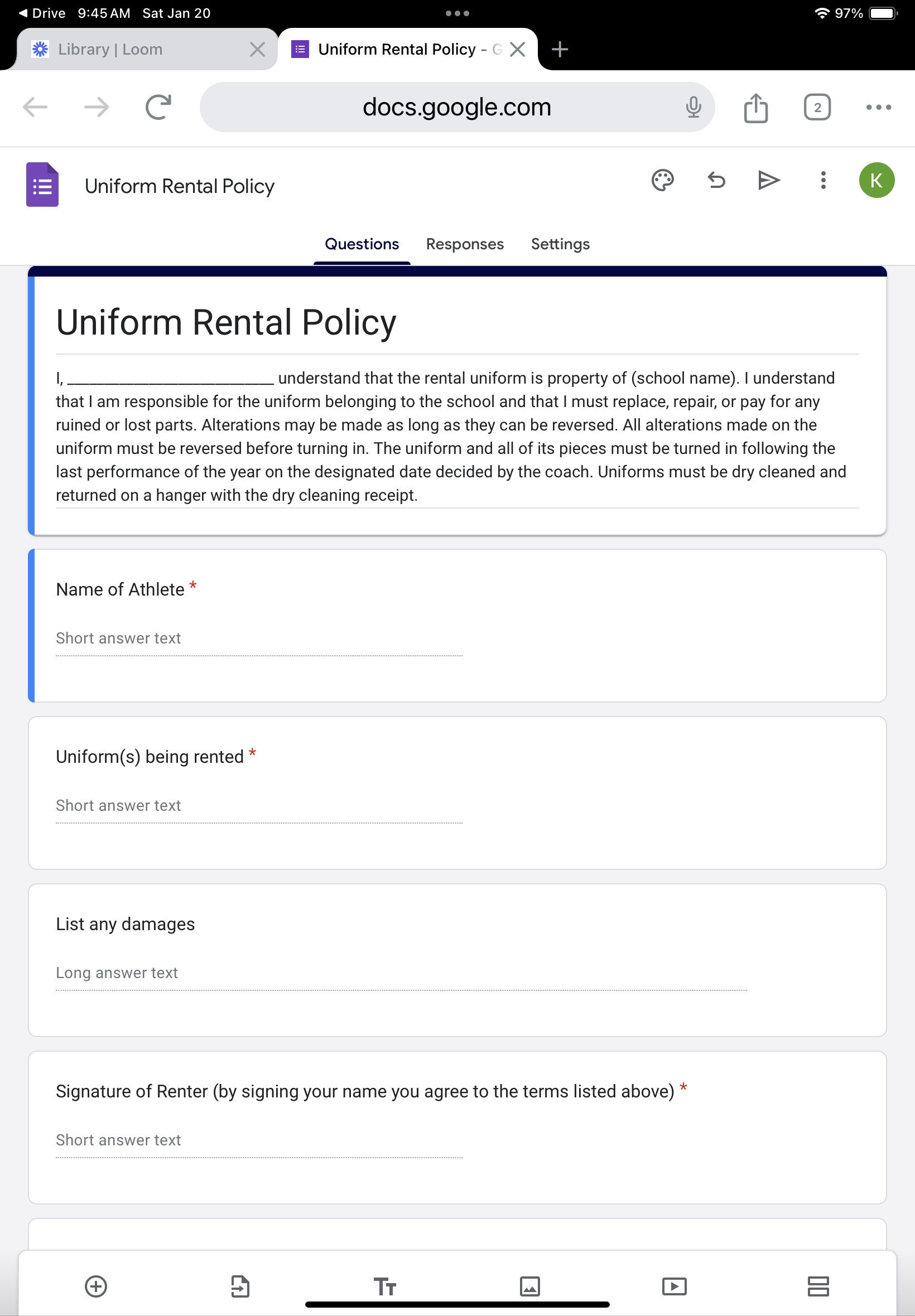 Cheerleading Uniform Rental Policy and Agreement Template (print and ...