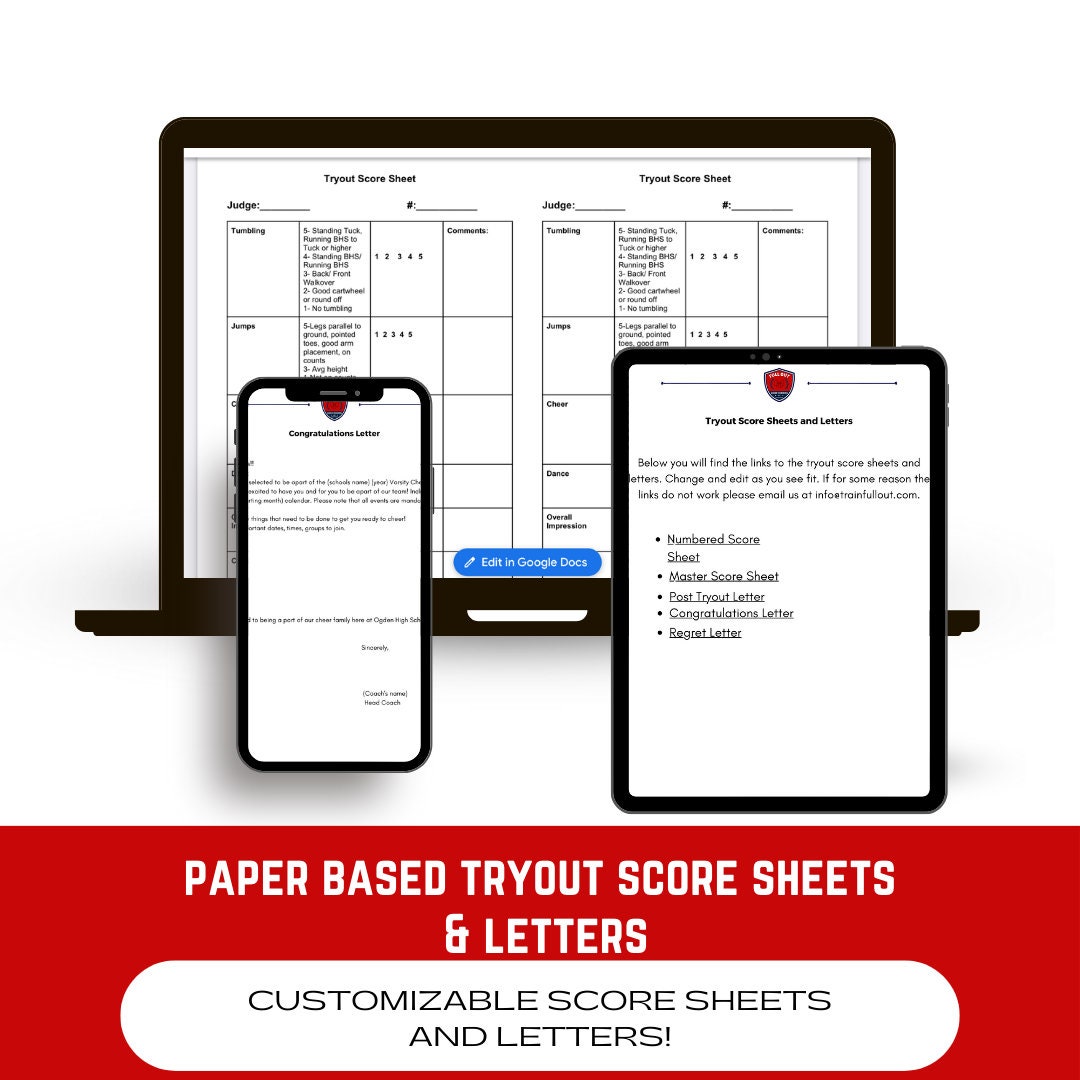 Cheerleading Tryout Letters and Judging Score Sheets (print Based) - Etsy