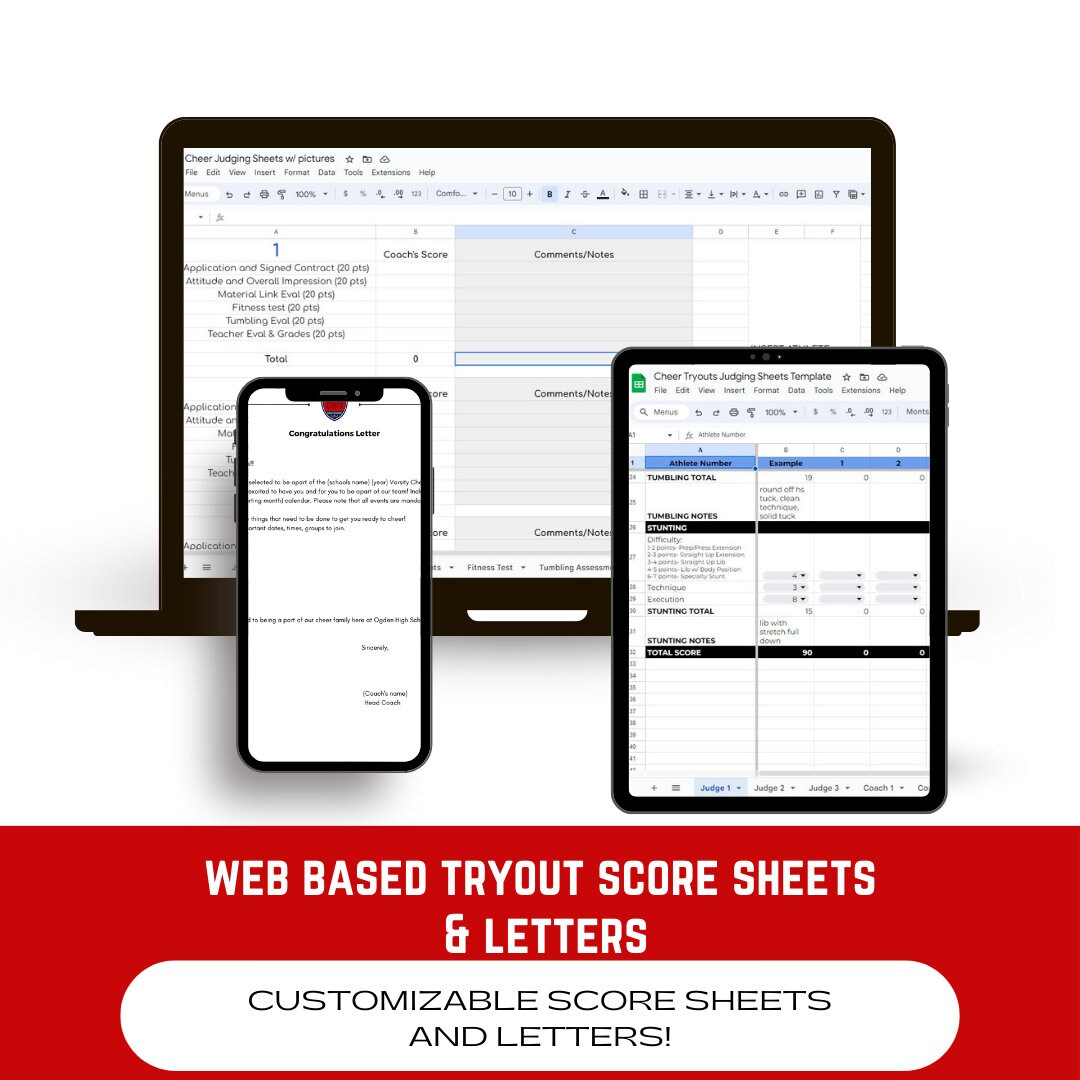 Cheerleading Tryout Letters and Judging Score Sheets (web Based) - Etsy