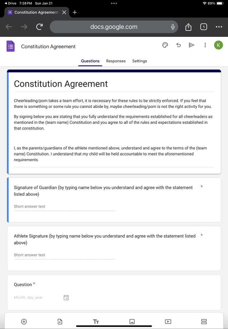 Cheerleading Team Constitution Template - Etsy