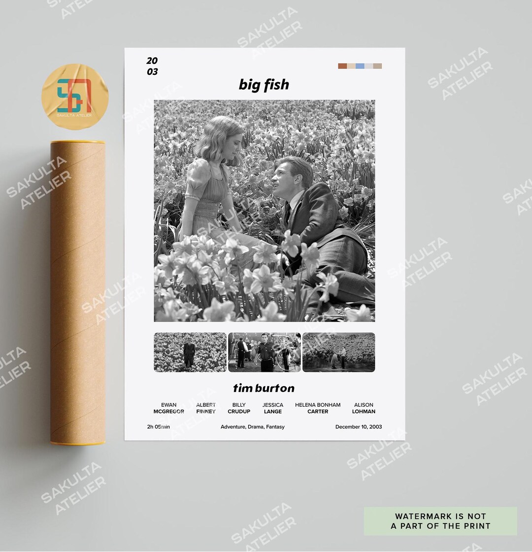Big Fish Poster / Tim Burton / Minimalist Movie Poster / Black and White Poster / Custom Print ...