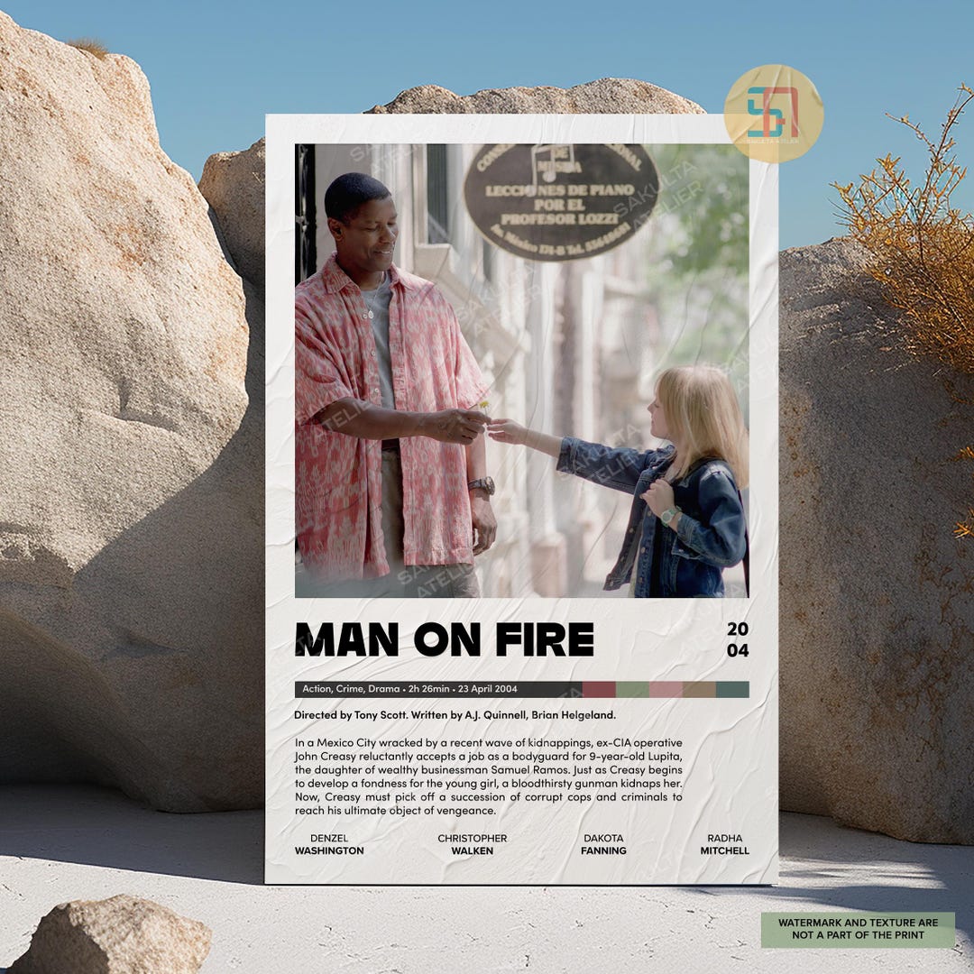 Man on Fire Movie Poster / Minimalist Movie Poster / Vintage Retro Art ...