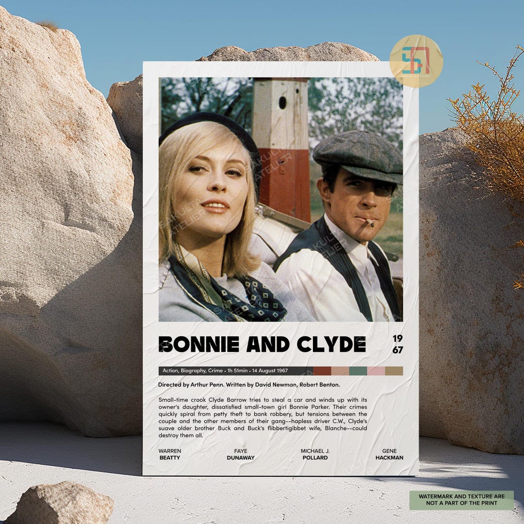 Bonnie and Clyde Movie Poster / Minimalist Movie Poster / Vintage Retro ...