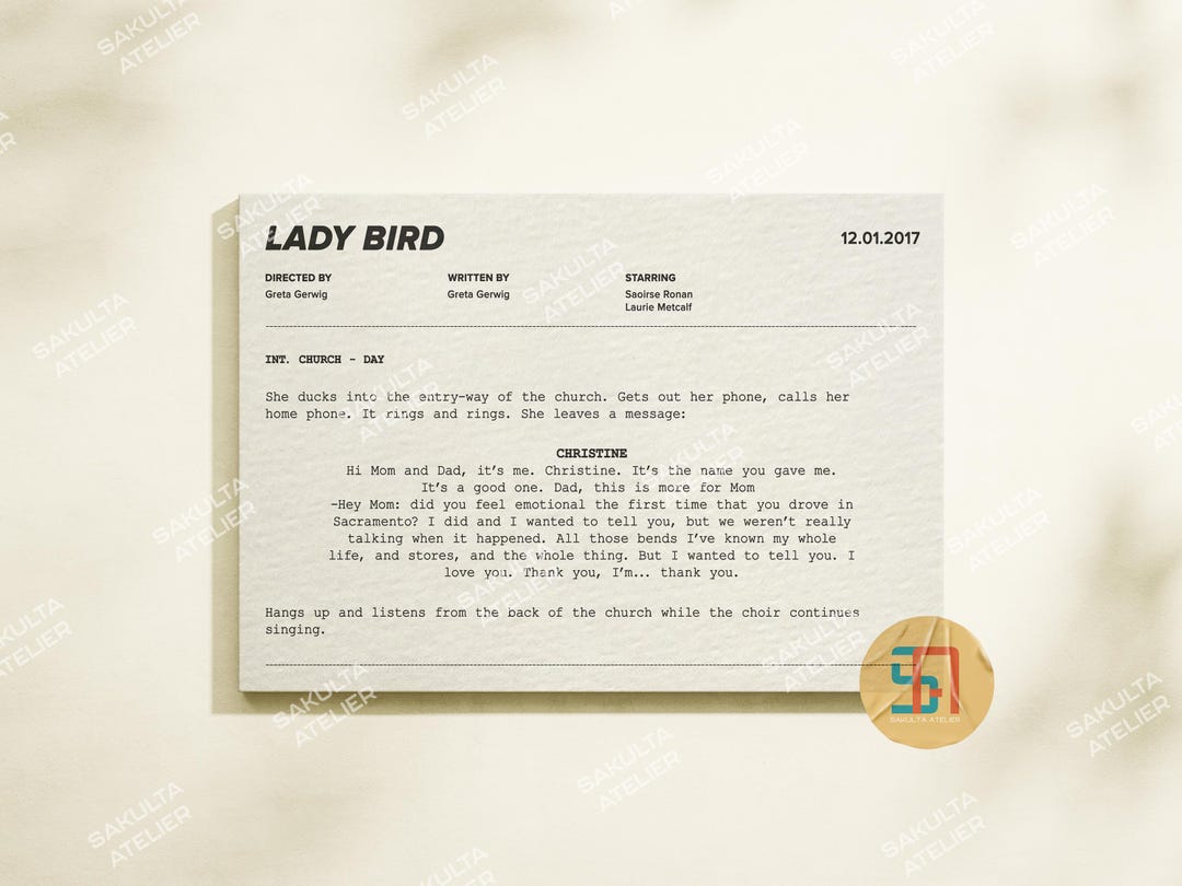 Lady Bird ending Screenplay Poster / Movie Quote Poster / Movie Script ...