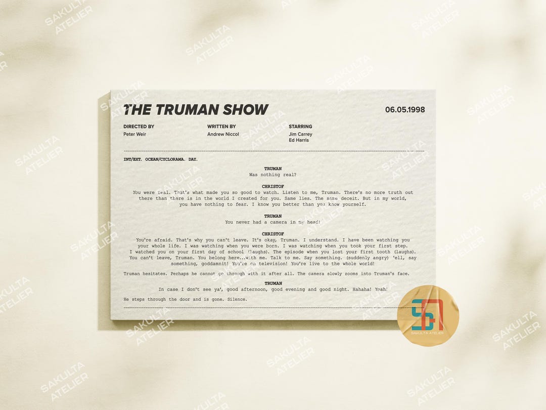 The Truman Show ending Screenplay Poster / Movie Quote Poster / Movie ...