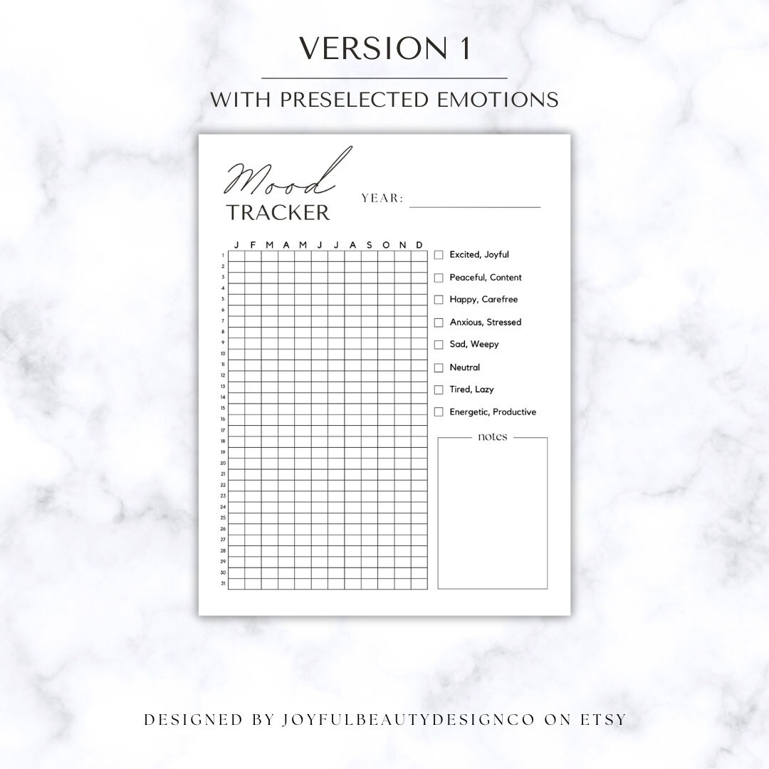 Mood Tracker Year In Pixels Mood Chart Emotion Tracker Wellness Planner Mood Chart