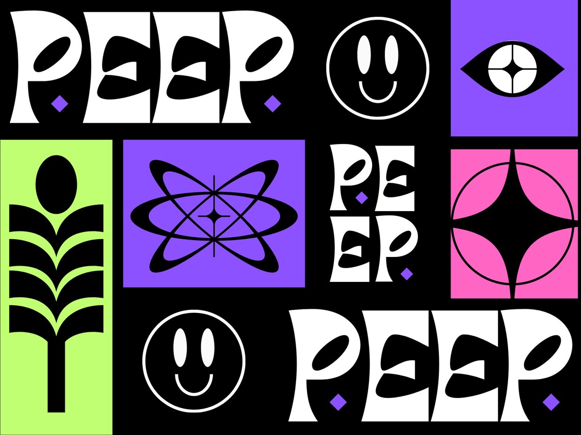 Bold Fun Colorful Logo Design canva Editable Template retro Neon Smiley ...