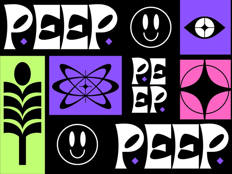 Bold Fun Colorful Logo Design canva Editable Template retro Neon Smiley ...