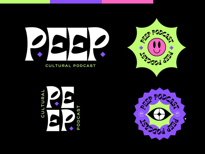 Bold Fun Colorful Logo Design canva Editable Template retro Neon Smiley ...