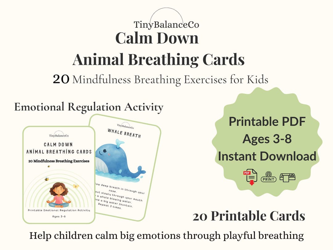 Animal Breathing Cards for Kids, Calm Down Corner Printables, Emotional ...