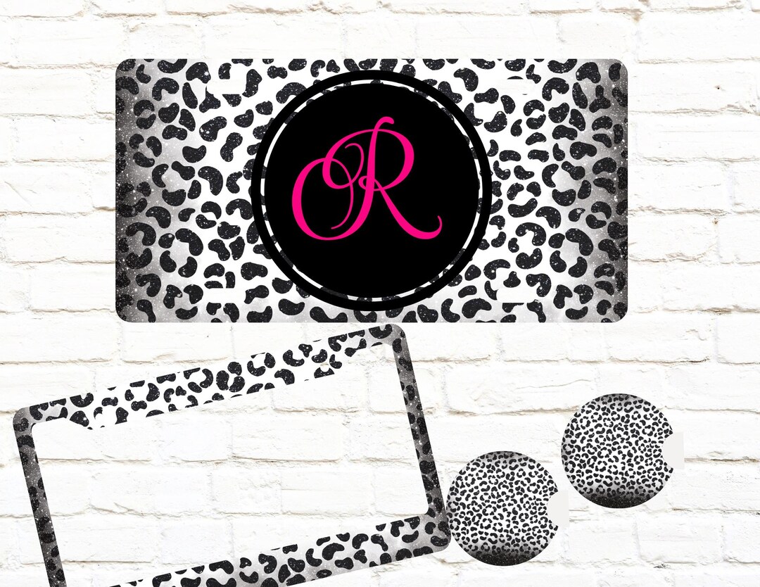 Personalized Leopard Print License Plate: Black & Silver Glitter Look ...