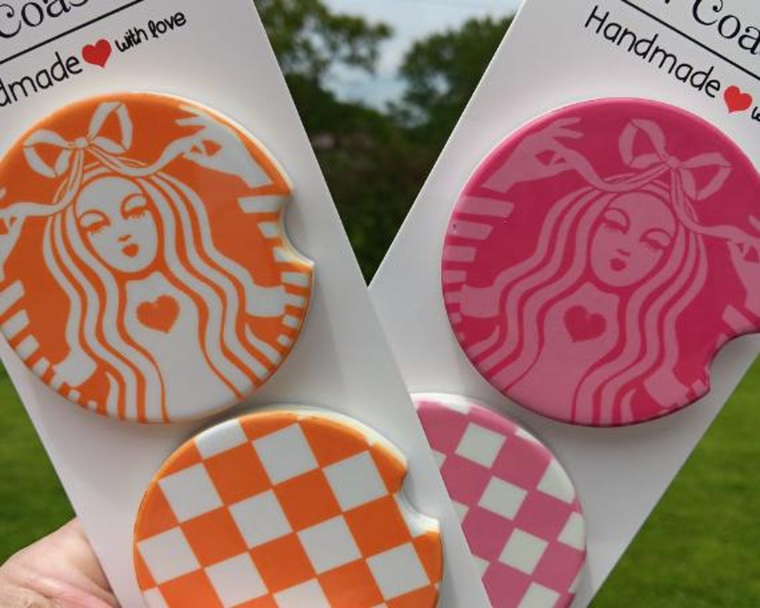 Custom Ceramic Car Coaster Cute Pink Car Accessories Orange Starbucks ...