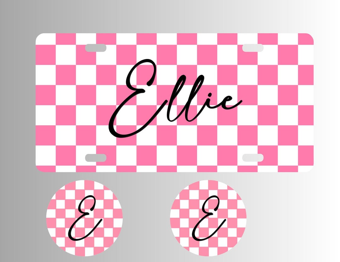 Personalized License Plate Pink Checkered Black Checkerboard Custom Car ...