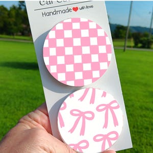 Pink Car Coaster Cute Preppy Retro Check Pink Coquette Bows Car ...