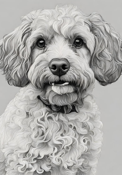 Cockapoo Line Drawing Prints, Greyscale, Wall Art, Digital Downloads ...