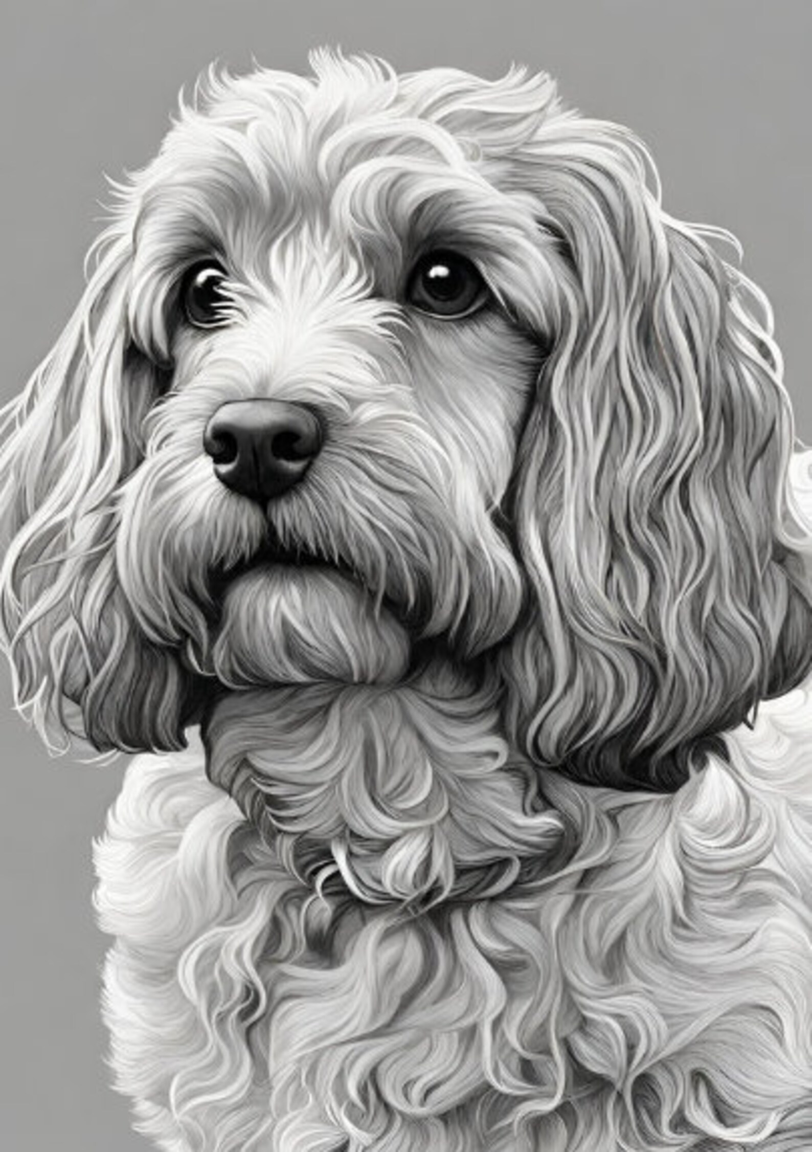 Cockapoo Line Drawing Prints, Greyscale, Wall Art, Digital Downloads ...