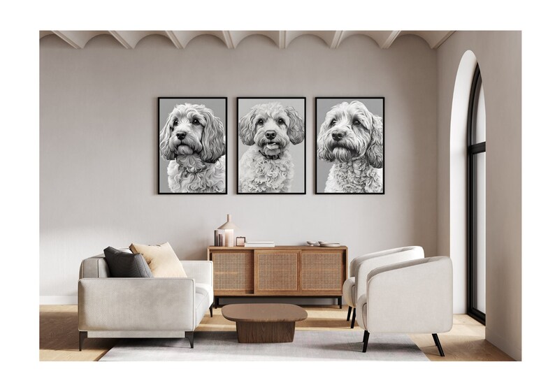 Cockapoo Line Drawing Prints, Greyscale, Wall Art, Digital Downloads ...