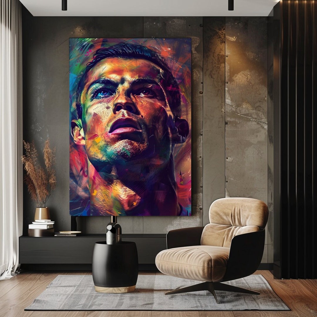 Cristiano Ronaldo Print Art, Portrait Colorful Football Wall Art ...
