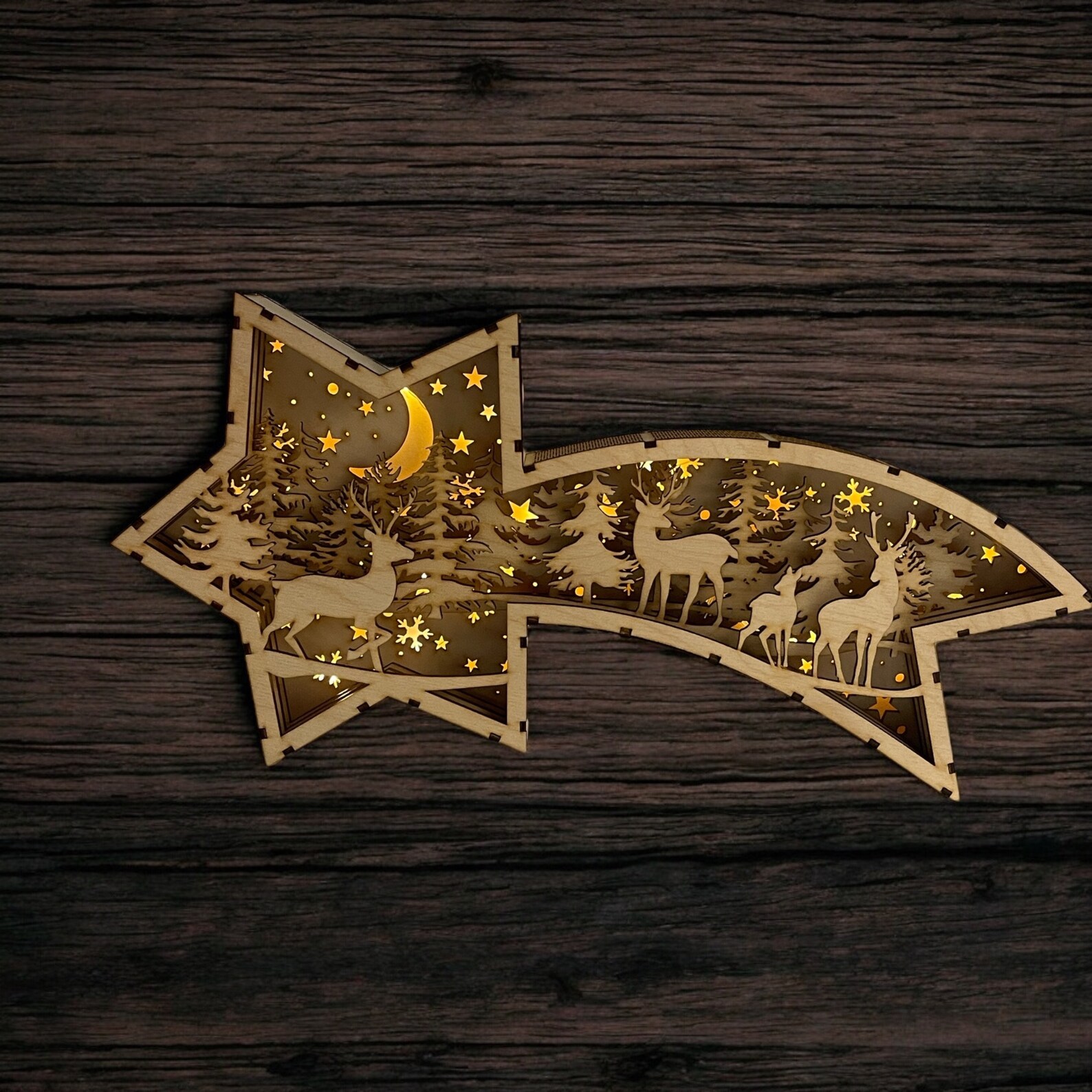 Deers in the Forest Multilayered Wood Light Box Shadow Box Star of ...