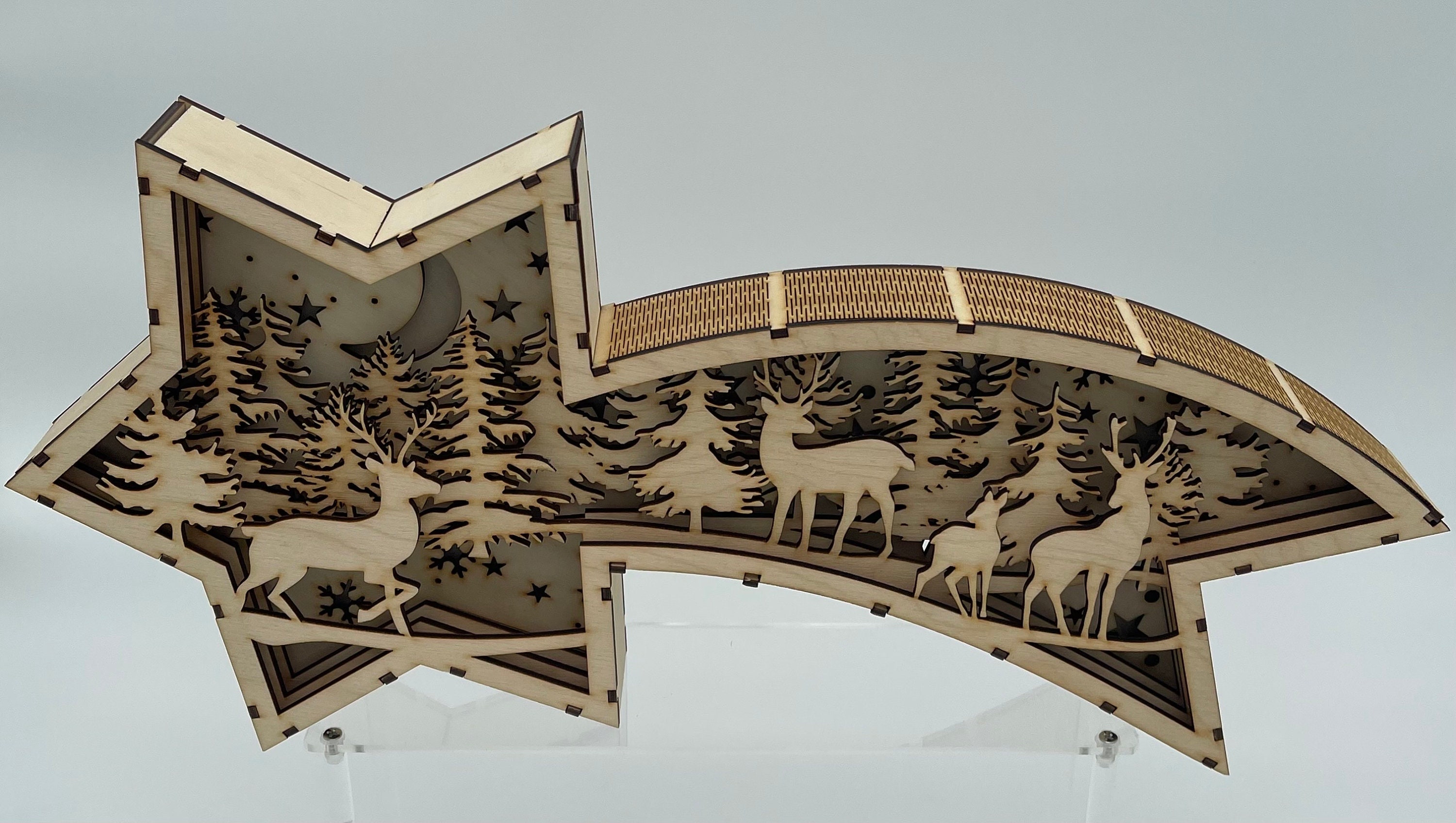 Deers in the Forest Multilayered Wood Light Box Shadow Box Star of ...