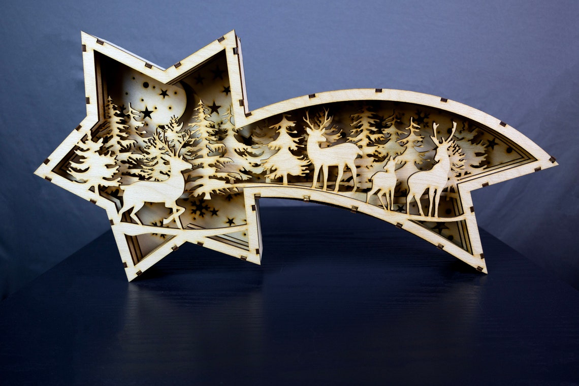 Deers in the Forest - Multilayered Wood Light Box - Shadow Box - Star ...