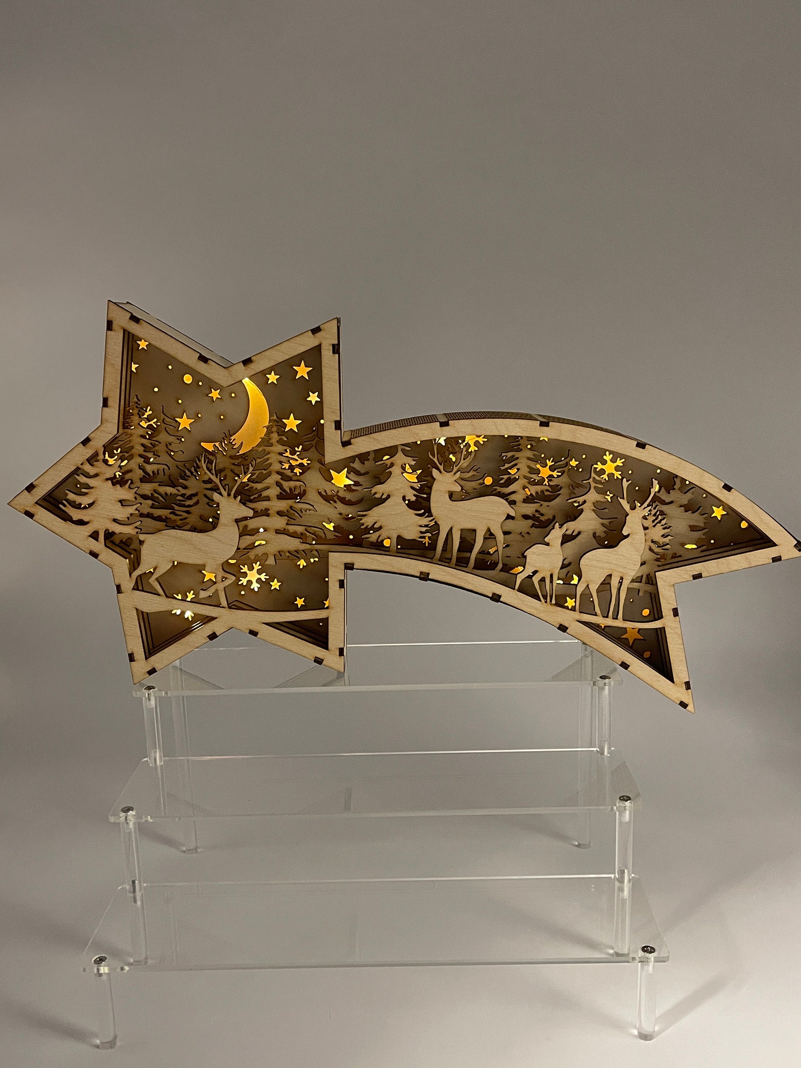 Deers in the Forest Multilayered Wood Light Box Shadow Box Star of ...