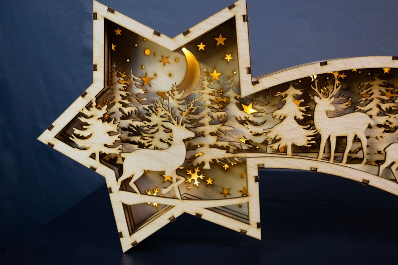 Deers in the Forest - Multilayered Wood Light Box - Shadow Box - Star ...