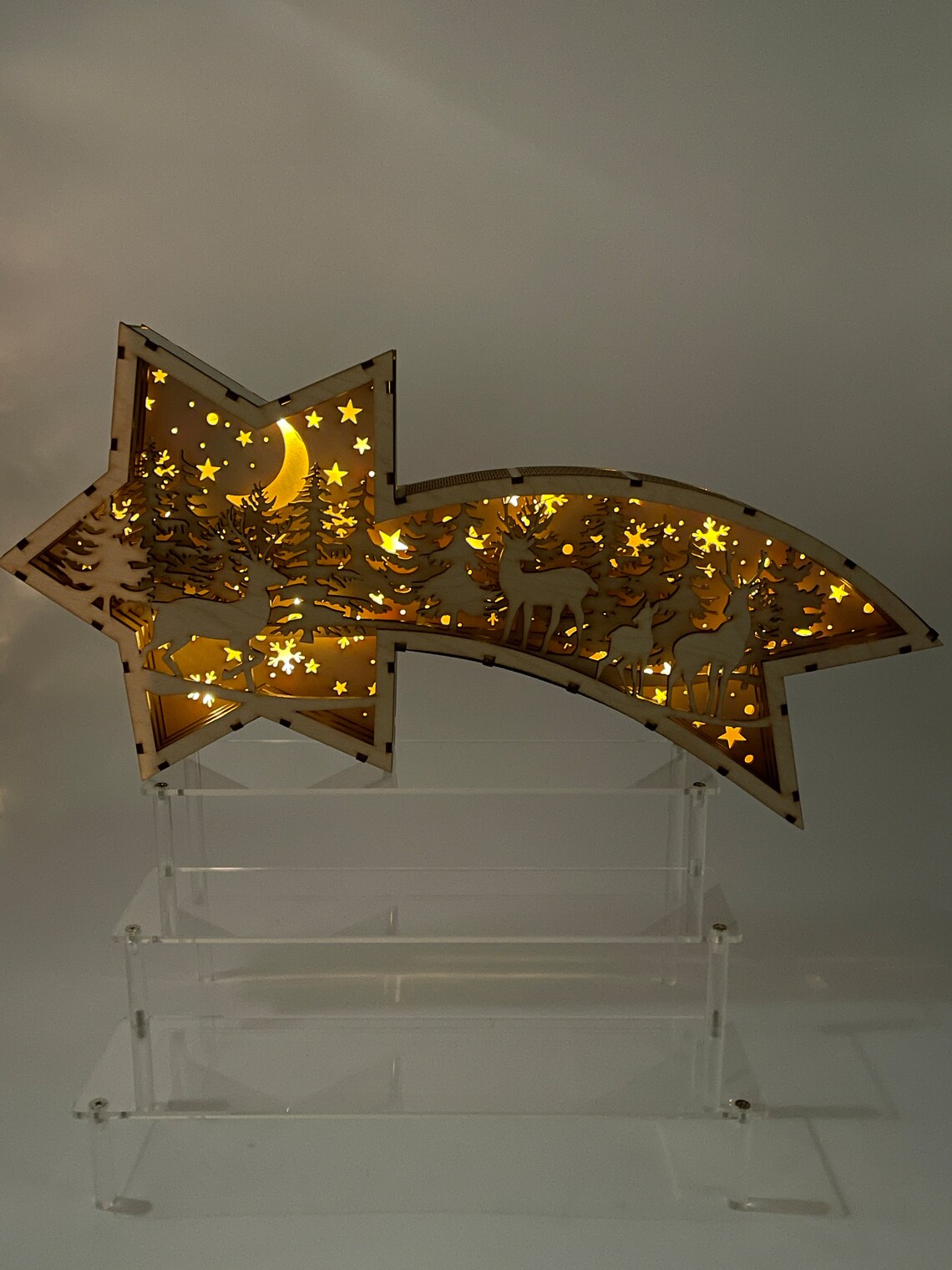 Deers in the Forest Multilayered Wood Light Box Shadow Box Star of ...