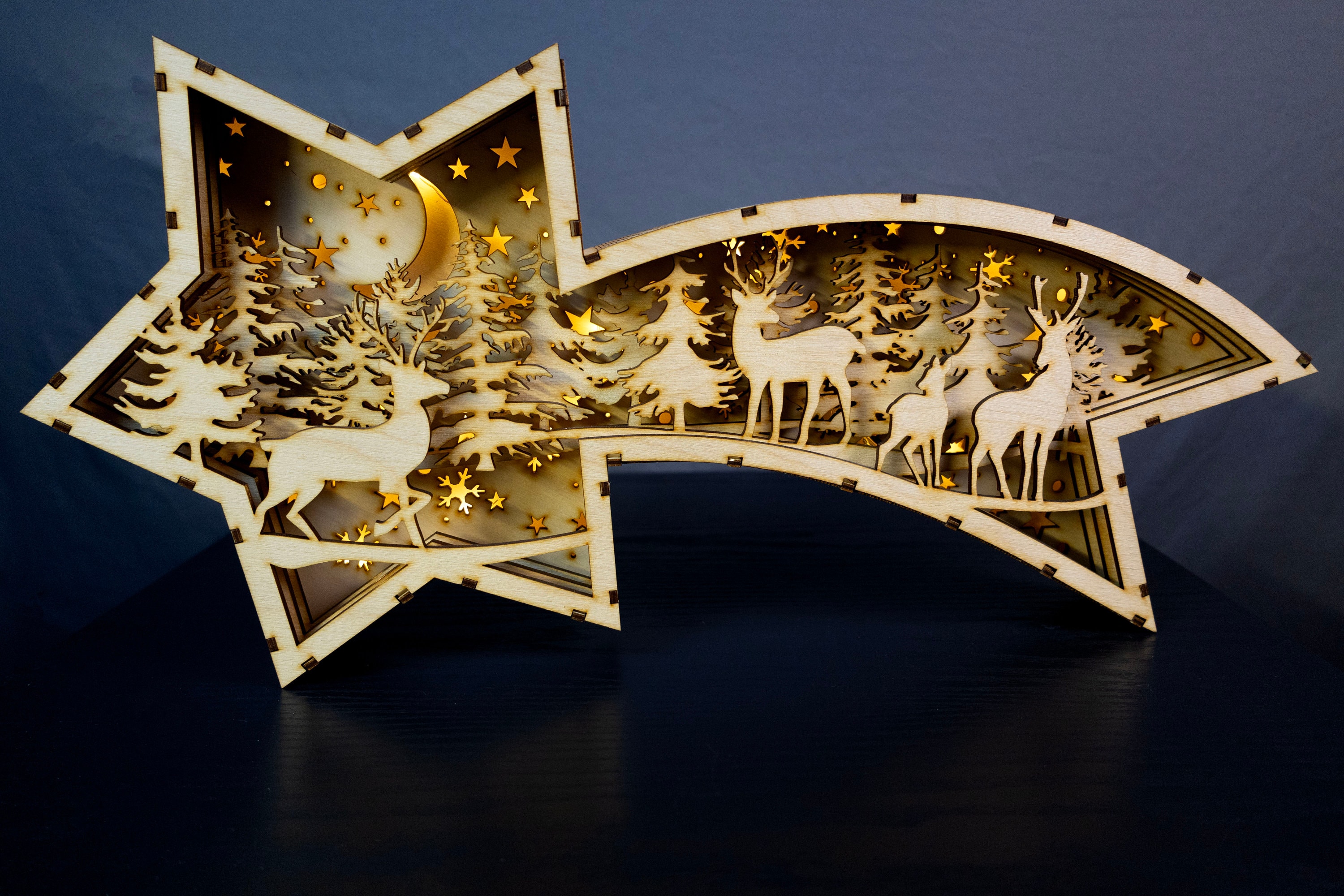 Deers in the Forest - Multilayered Wood Light Box - Shadow Box - Star ...