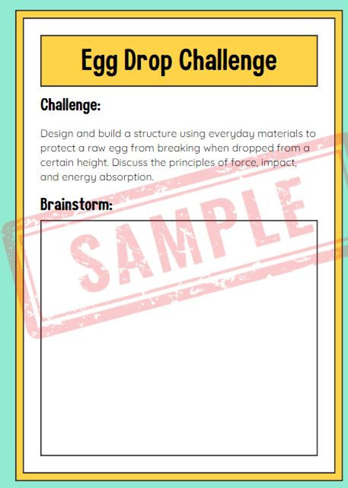 STEM Egg Drop Challenge 5 Page Printable - Etsy