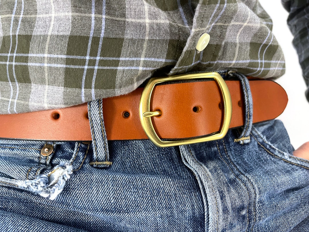 Work Belt, Chestnut (brown) Leather Belt, Solid Brass Buckle With ...