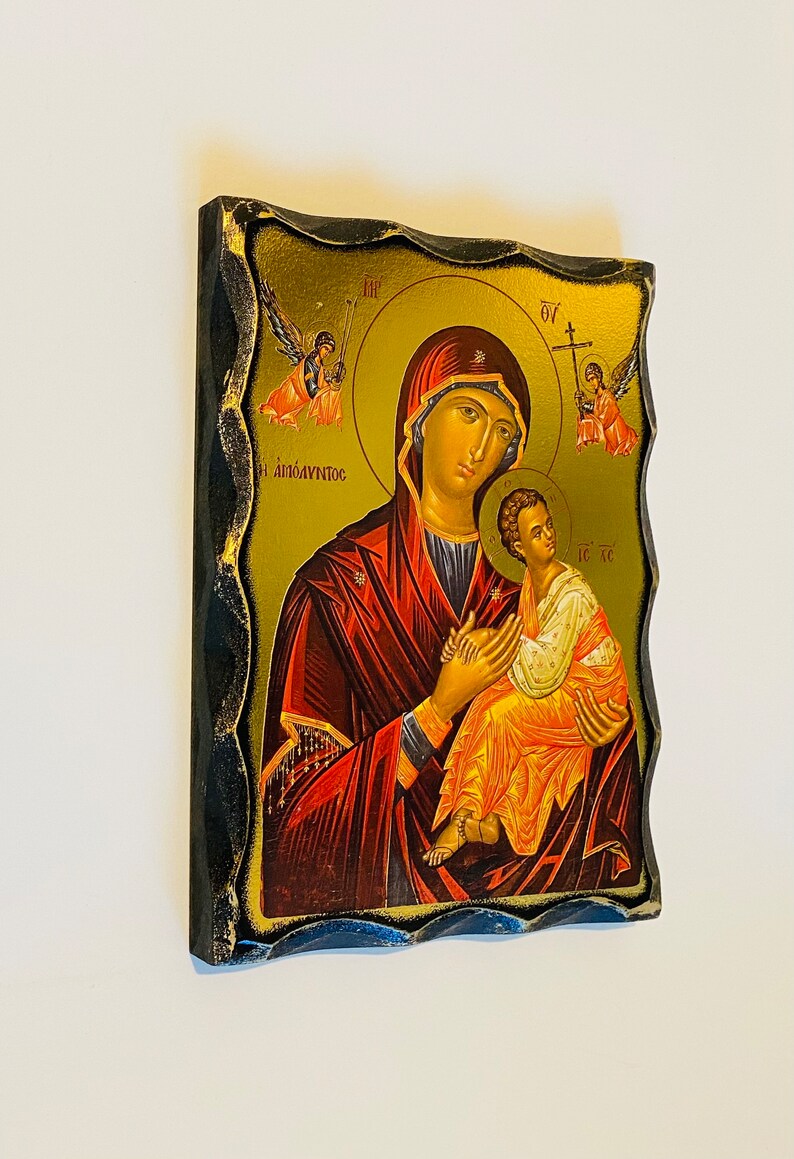 Holy Virgin Mary of Passion, Amolintos, Greek Orthodox, Wood Icon - Etsy