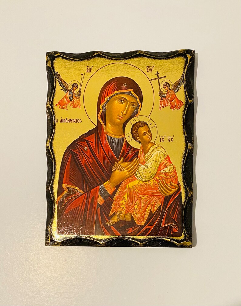 Holy Virgin Mary of Passion, Amolintos, Greek Orthodox, Wood Icon - Etsy