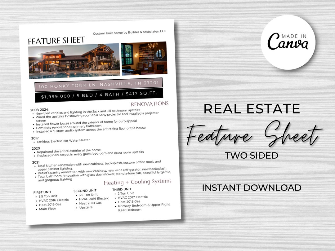 Listing Feature Sheet | Real Estate | Listing Info Sheet | Realtor ...