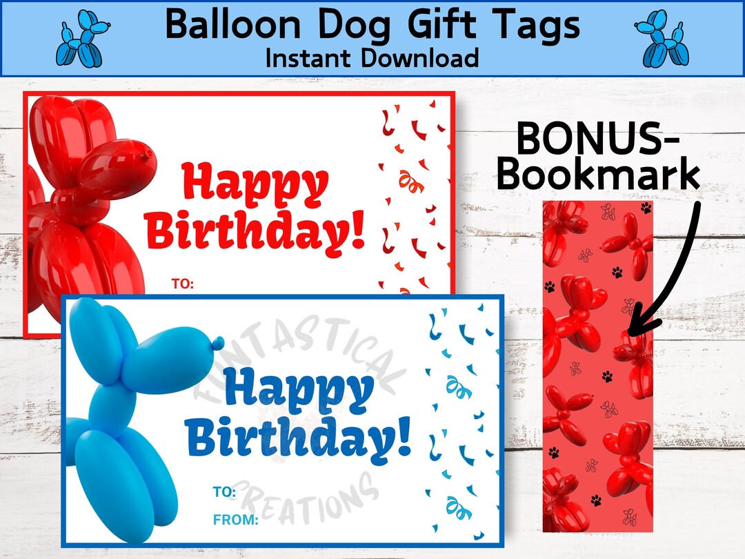 Printable Happy Birthday Gift Tags With Balloon Dog Design, Colorful ...