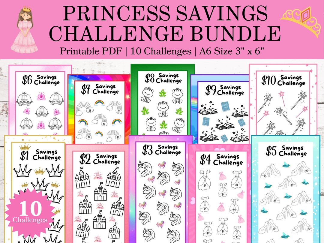 Princess Savings Challenge Bundle: Kids Money Tracker (A6 Printable) - Etsy