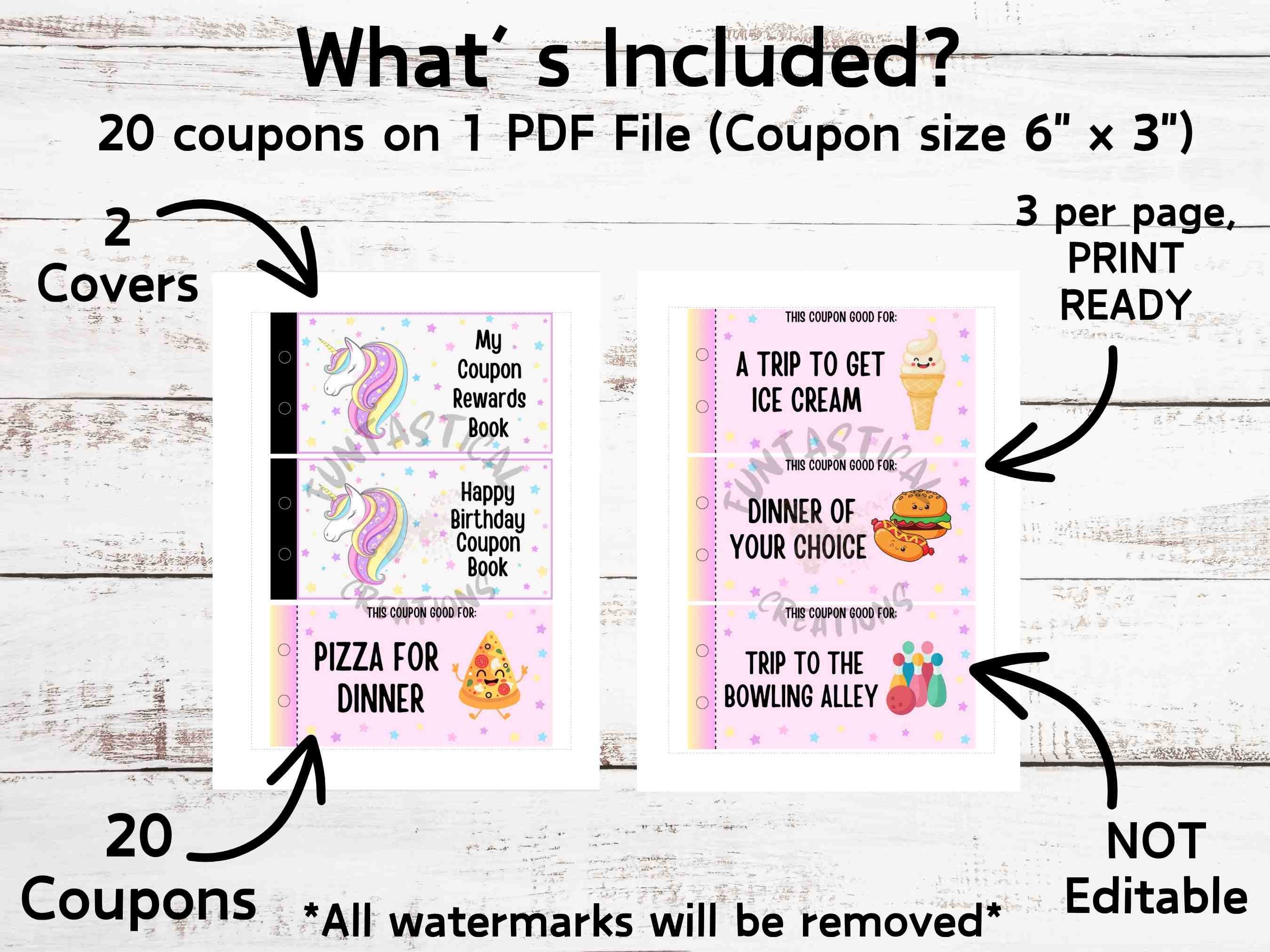 Coupon Book for Kids With 20 Coupons, Birthday Coupons for Kids, Reward ...