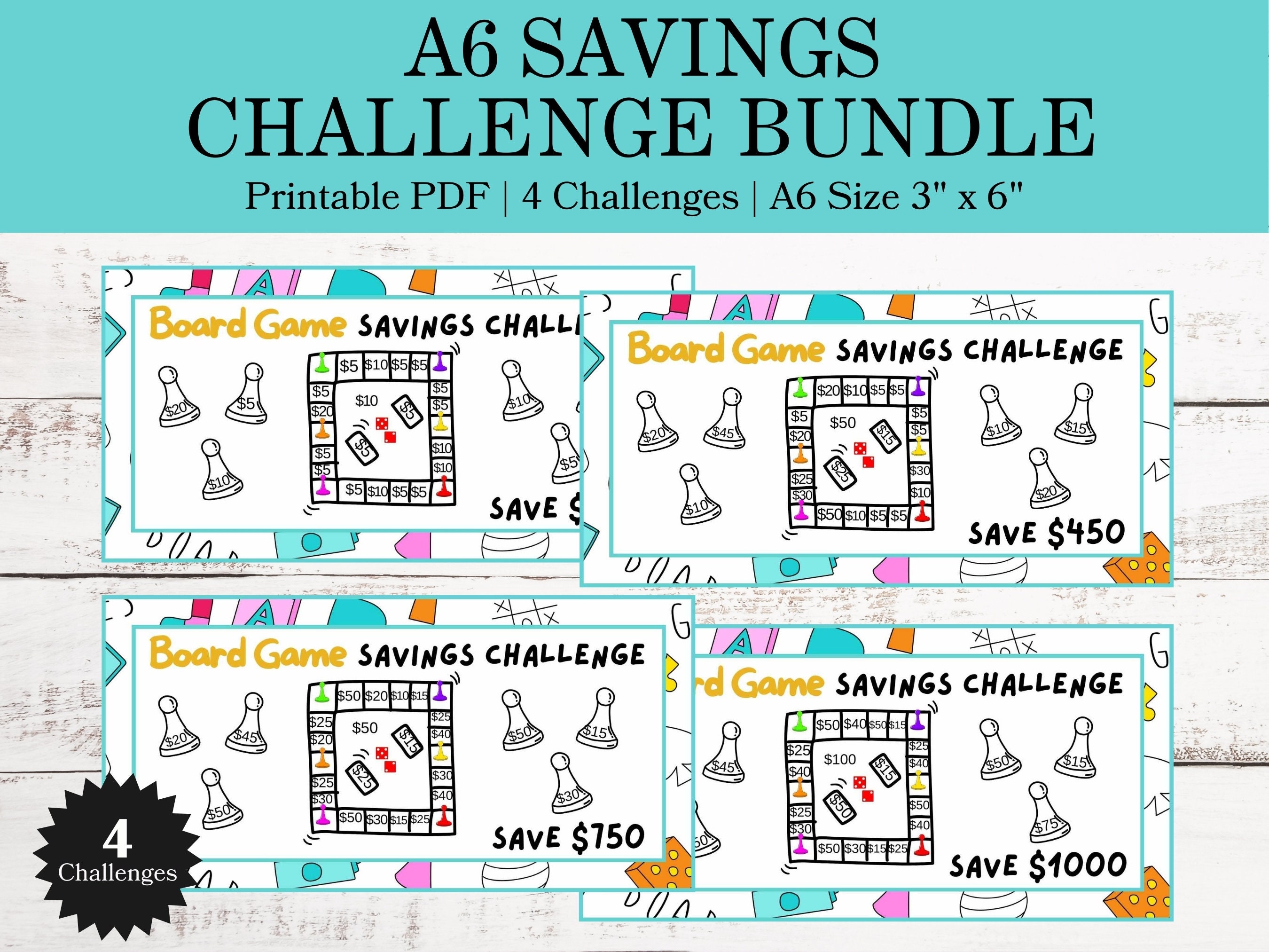 A6 Board Game Savings Challenge Bundle: Colorful Trackers (PDF ...