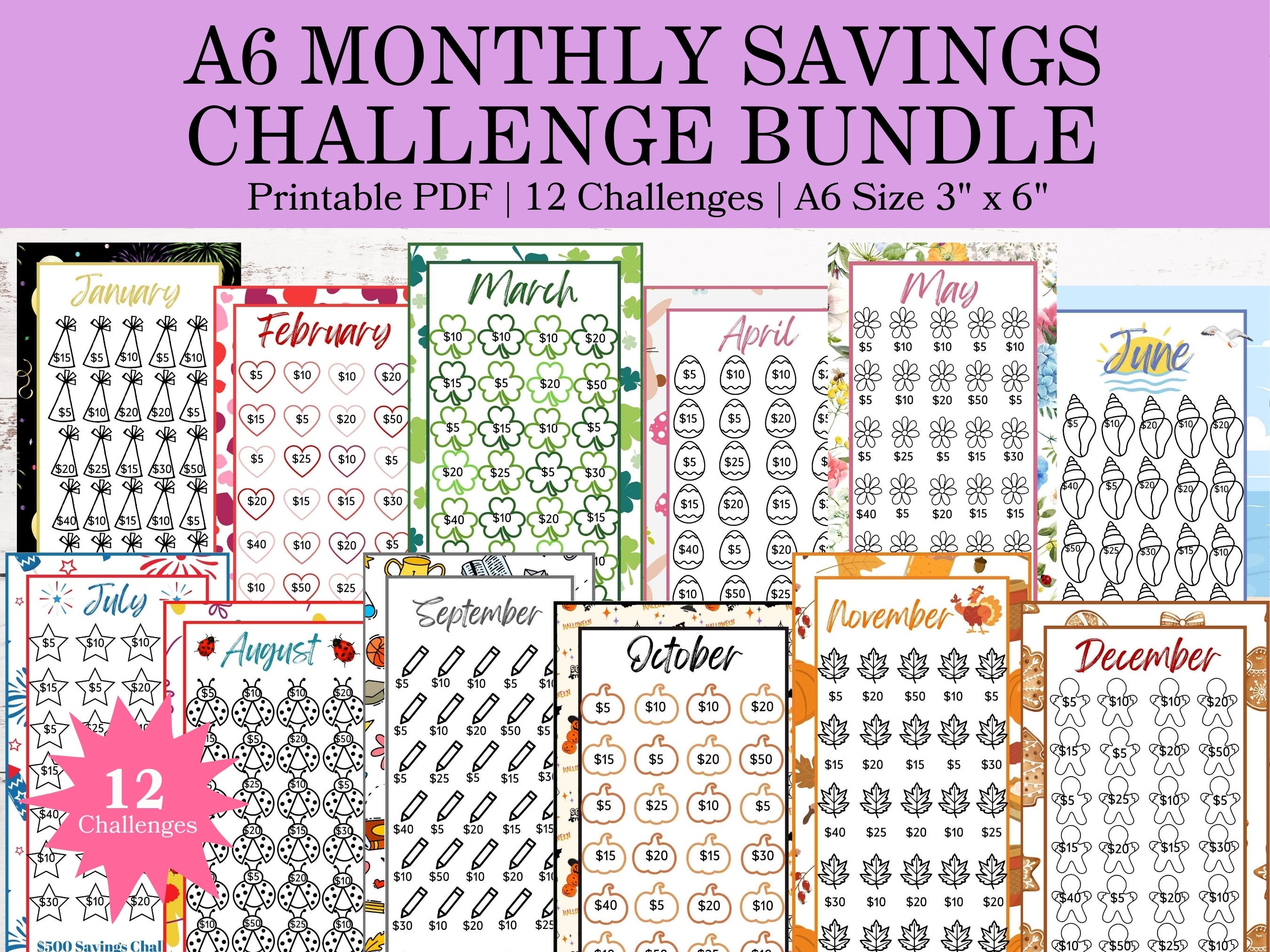 Monthly Savings Challenge Bundle Printable, Money Savings Challenge ...
