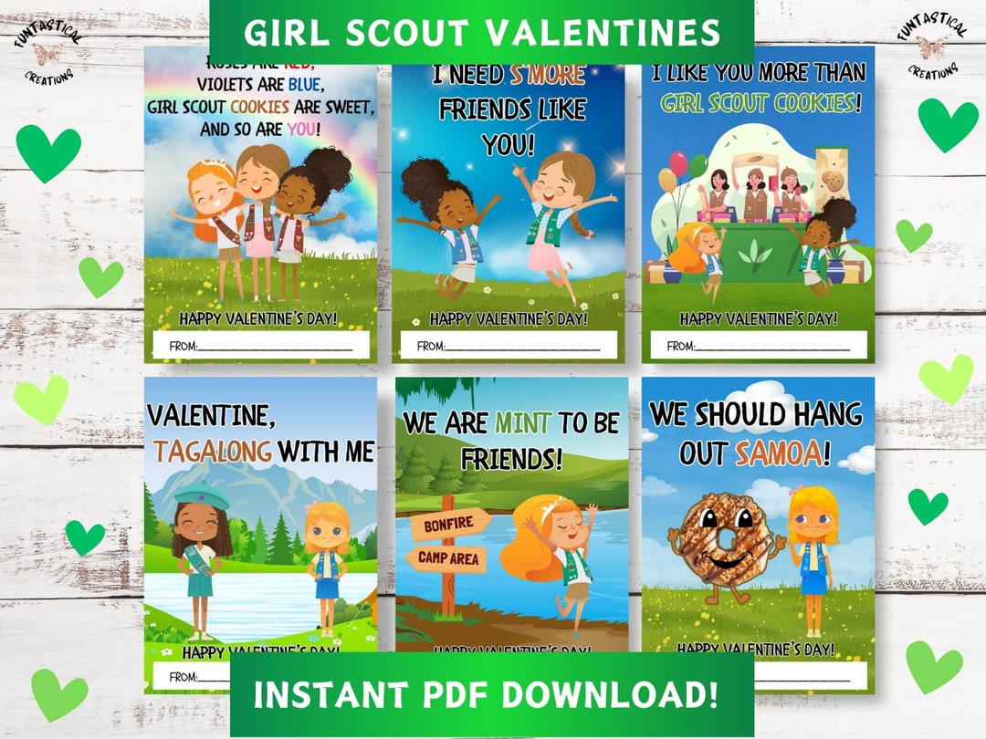 Girl Scout Valentine Cards, Girl Scout Valentine's Day Cards, Class ...