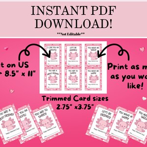 Printable Axolotl Valentine Cards, Classroom Valentine's Day Cards for ...