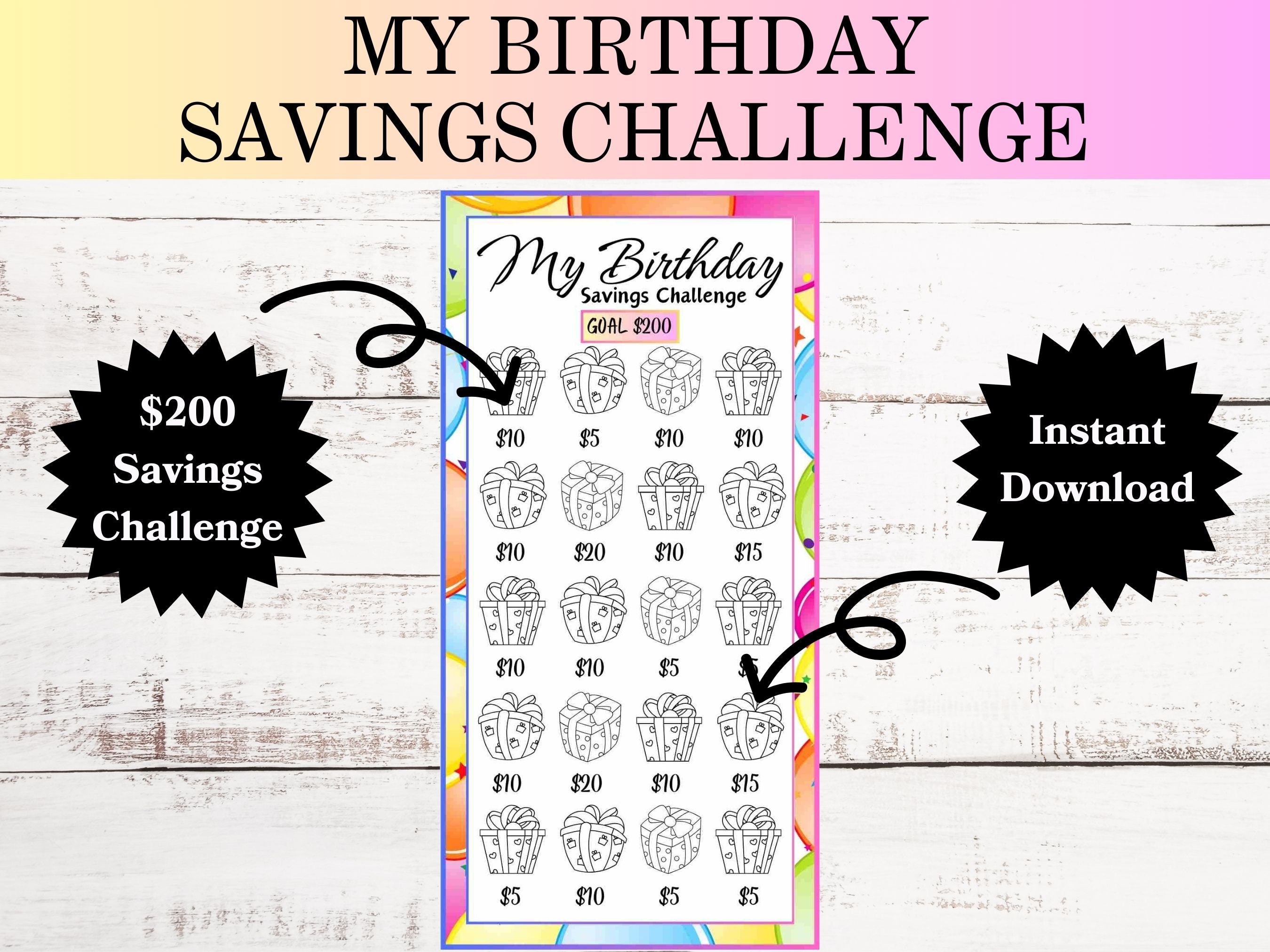 My Birthday Savings Challenge, A6 Budget Binder Saving Trackers, Save ...