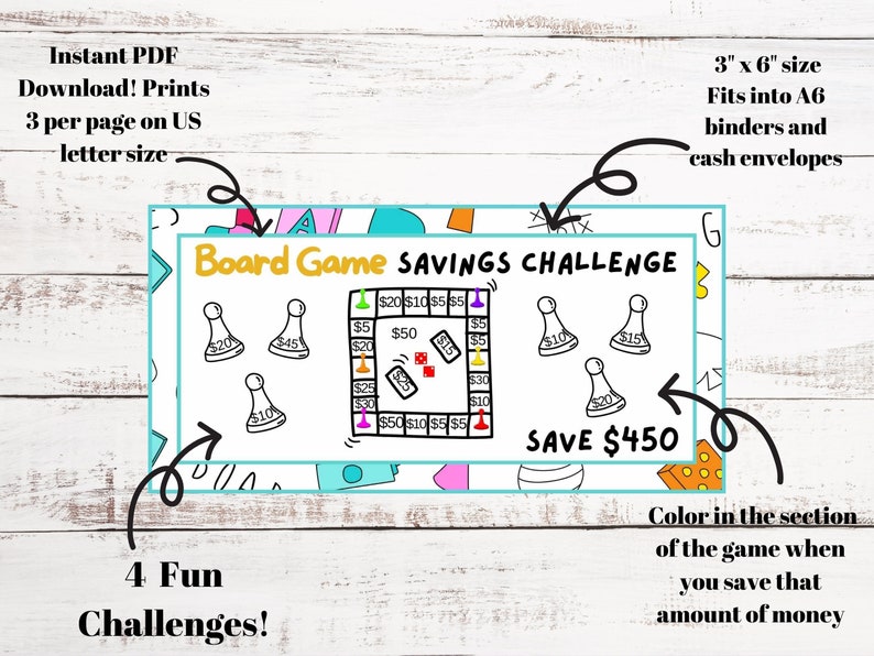 A6 Board Game Savings Challenge Bundle: Colorful Trackers (PDF ...