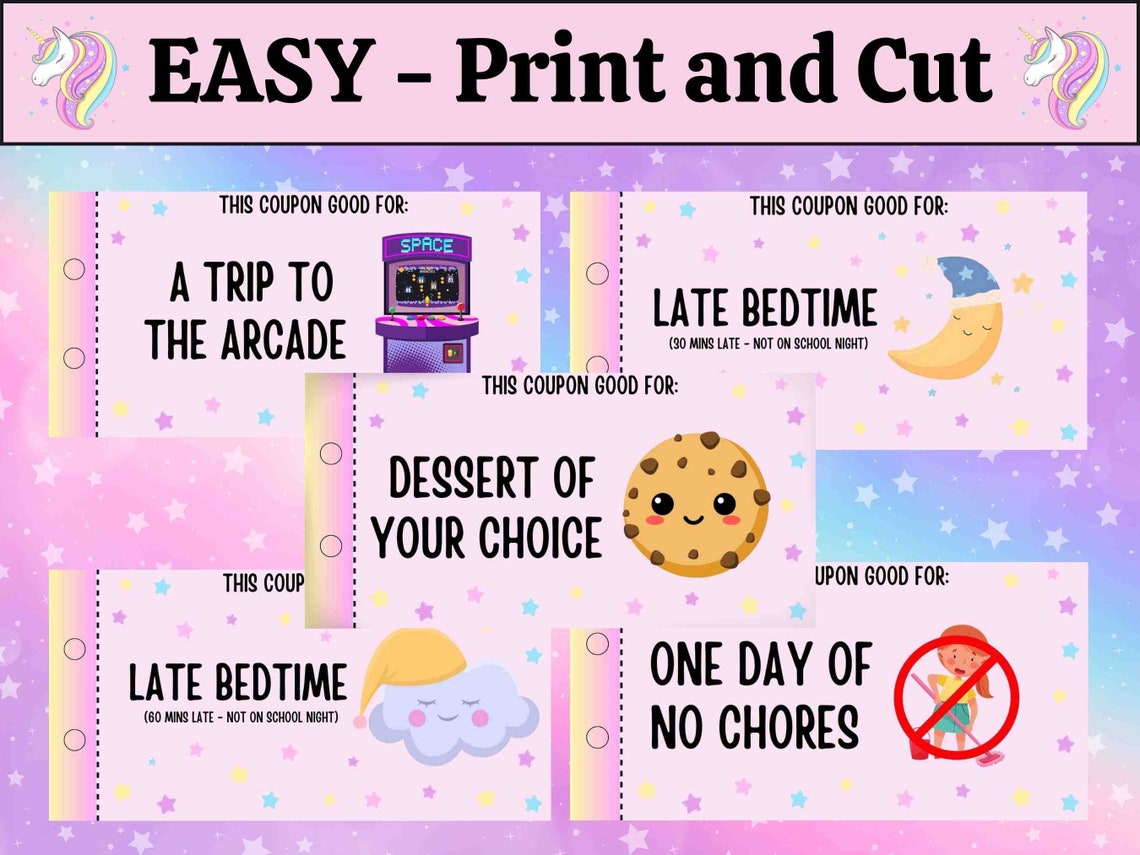Printable Unicorn Reward Coupon Book for Kids (instant Download) - Etsy