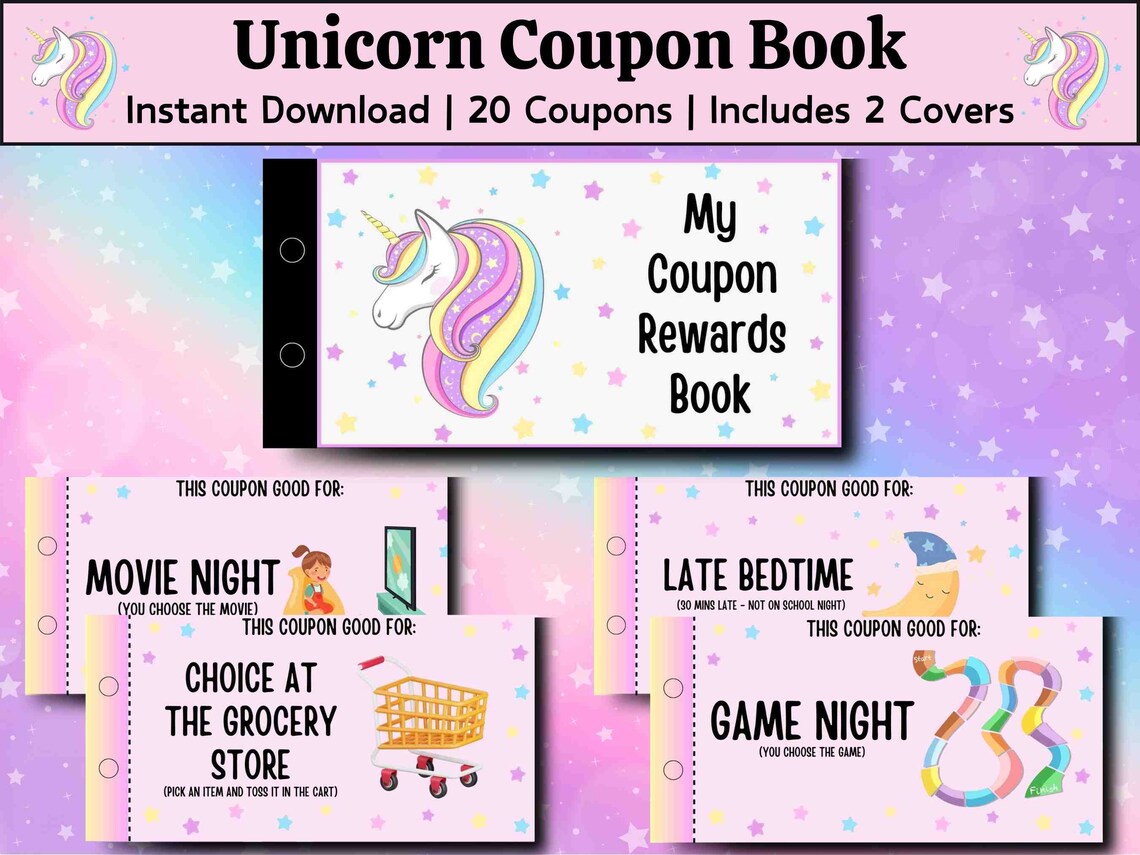 Printable Unicorn Reward Coupon Book for Kids (instant Download) - Etsy