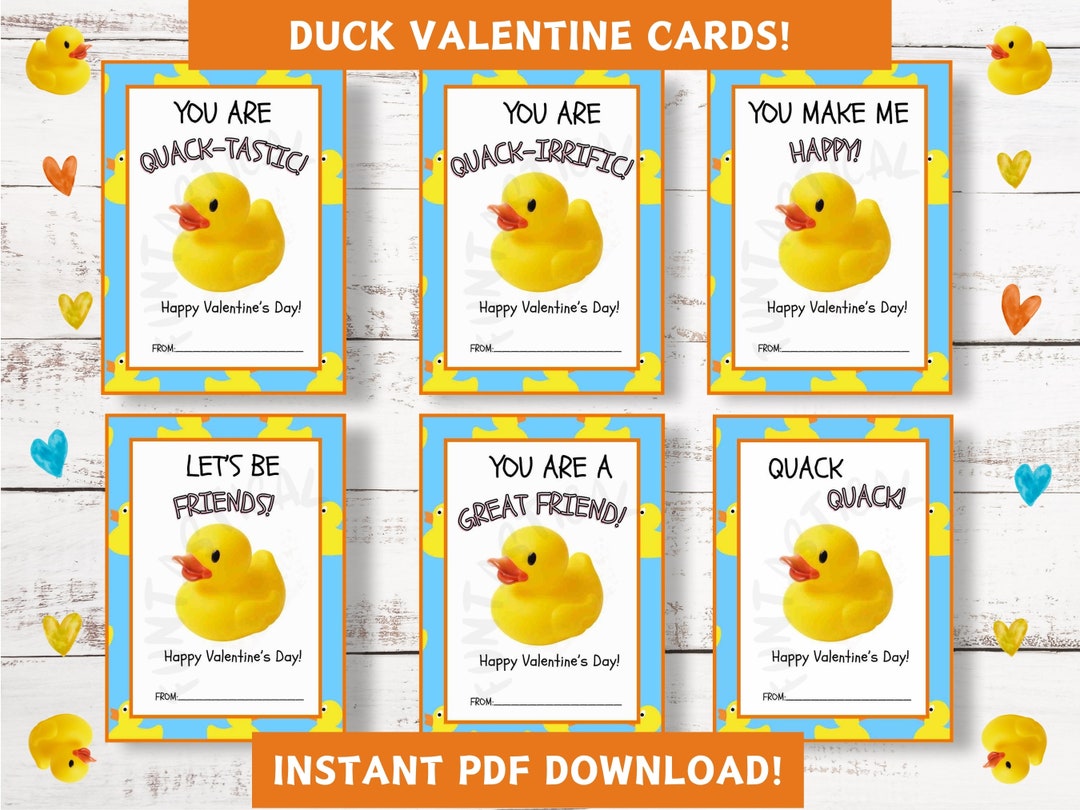 Printable Duck Valentine Cards, Classroom Valentine's Day Cards for ...