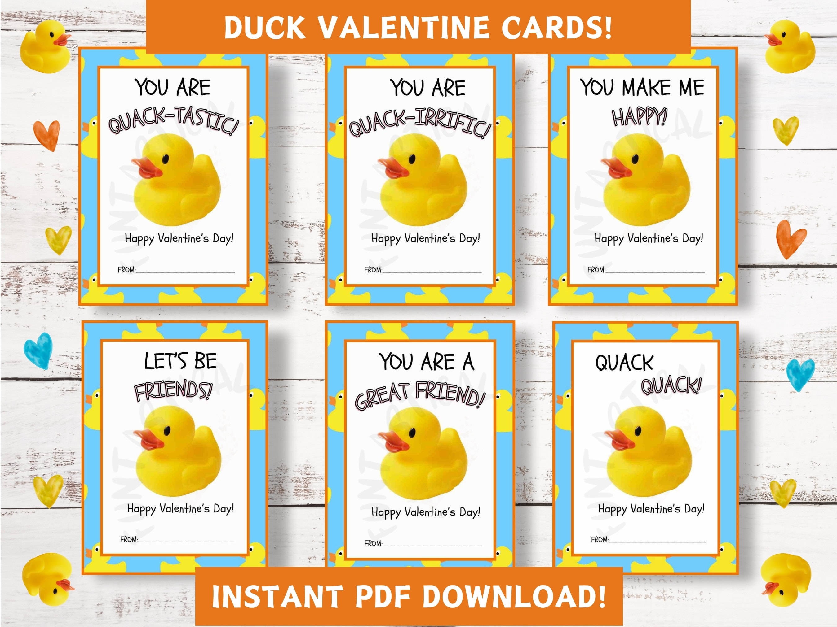 Printable Duck Valentine Cards, Classroom Valentine's Day Cards for ...