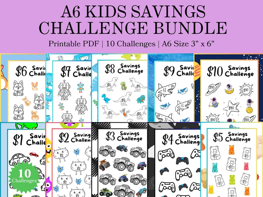 Kids Savings Challenge Printable Bundle: A6 Mini Money Tracker (instant ...