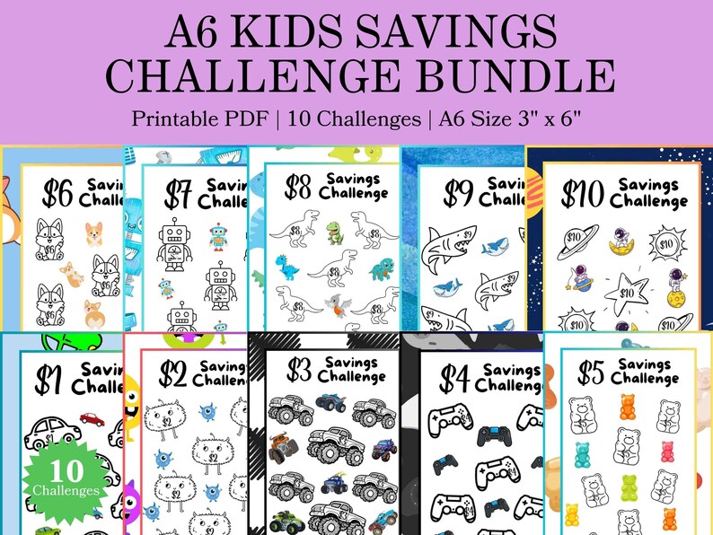 Kids Savings Challenge Printable Bundle: A6 Mini Money Tracker (instant ...