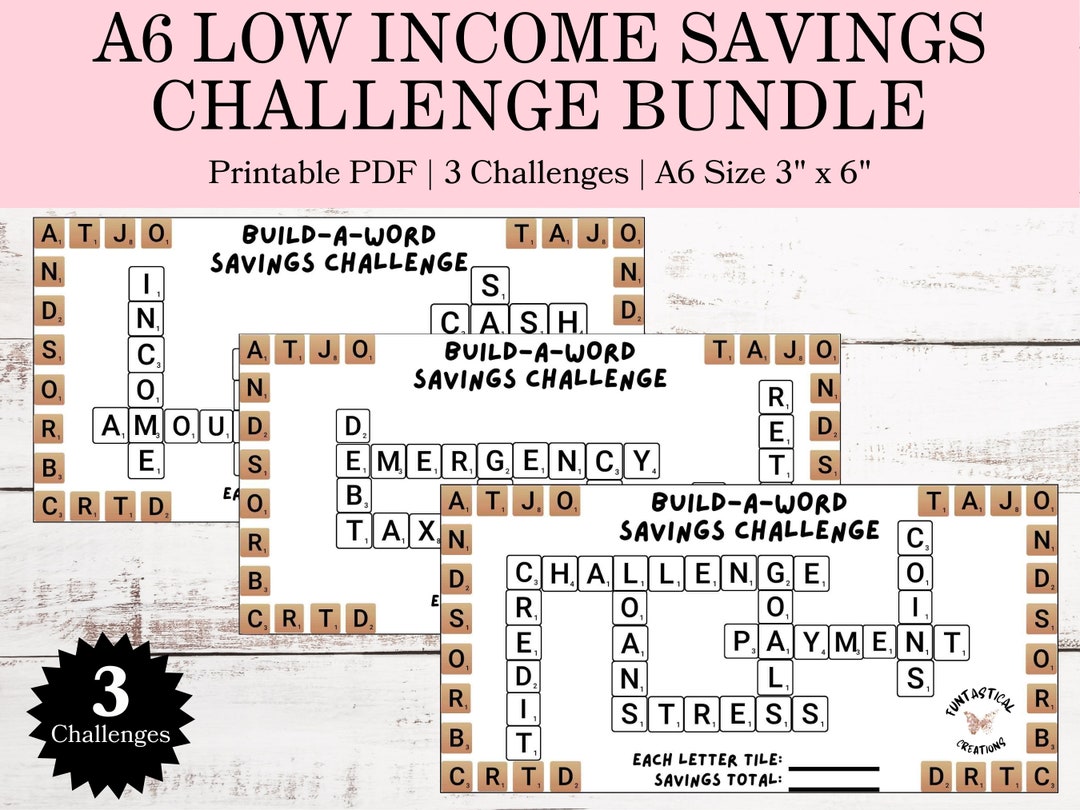 A6 Savings Challenge Bundle: Build-a-word, Low Income (PDF Printable ...